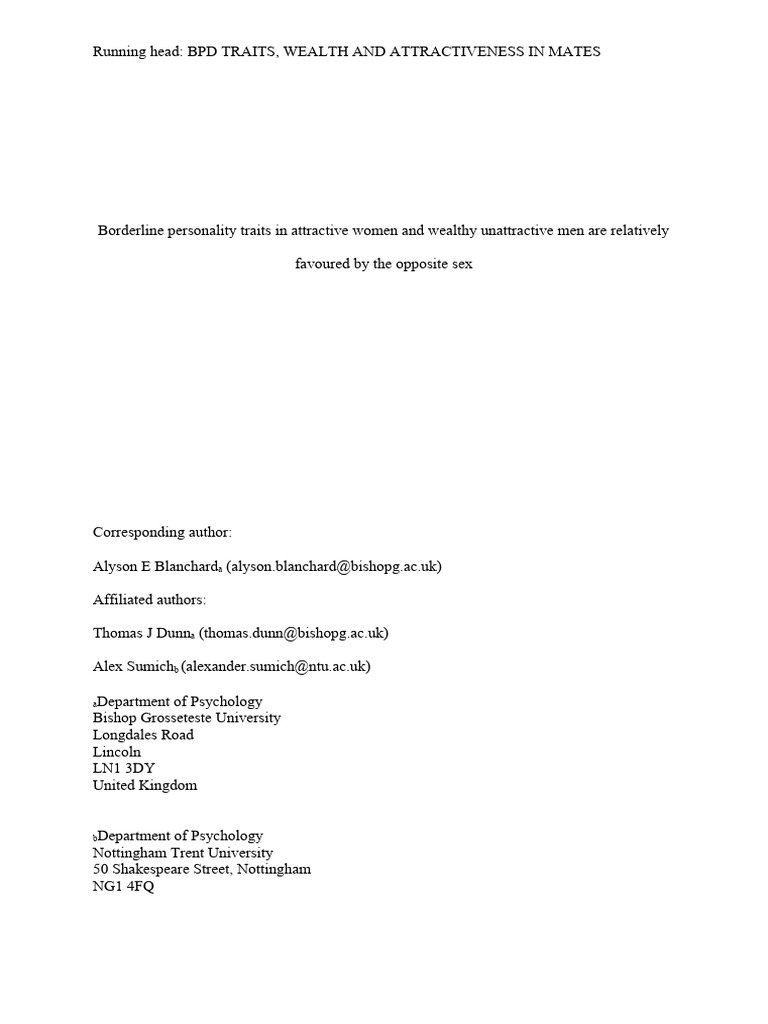 Borderline Personality Traits in Attract | PDF | Dark Triad | Physical ...