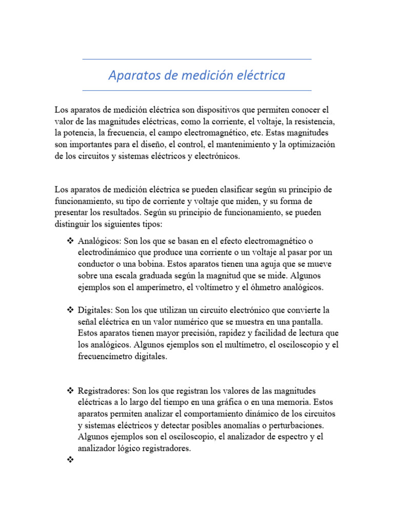 Aparatos De Medicion Electrica Pdf Corriente Eléctrica Cantidad