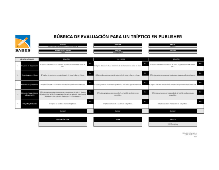 3 Parcial - TIC III - Rubrica - Triptico | PDF