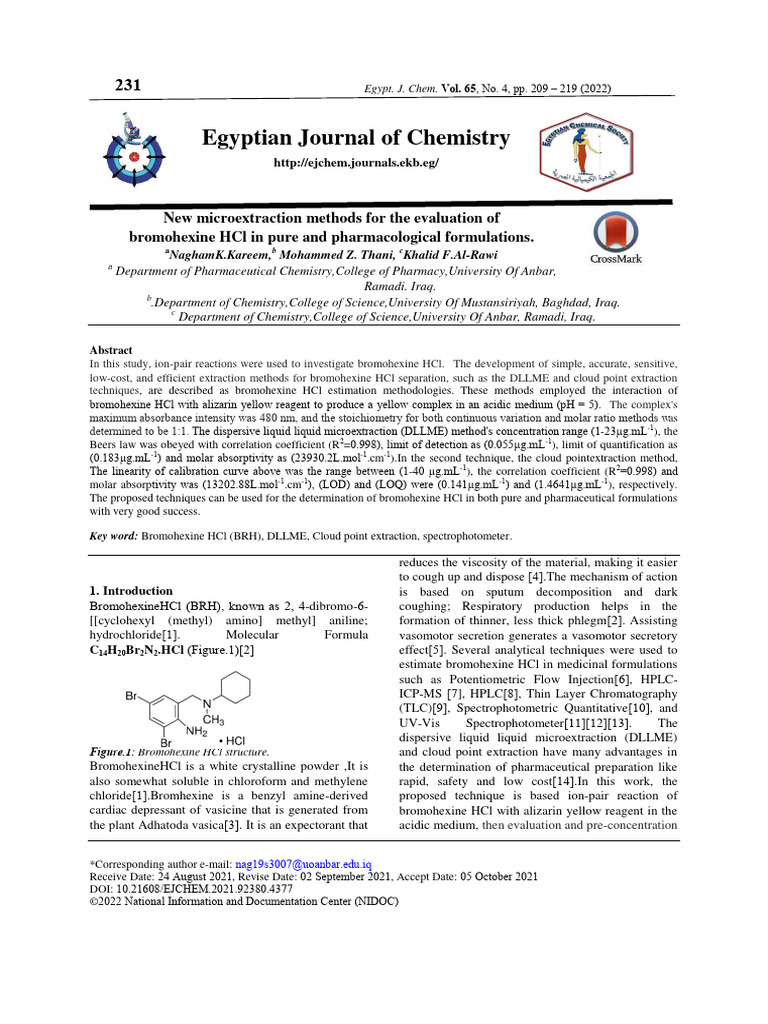 EJCHEM - Volume 65 - Issue 4 - Pages 209-219 (Spectro) | PDF | Ph | Solvent