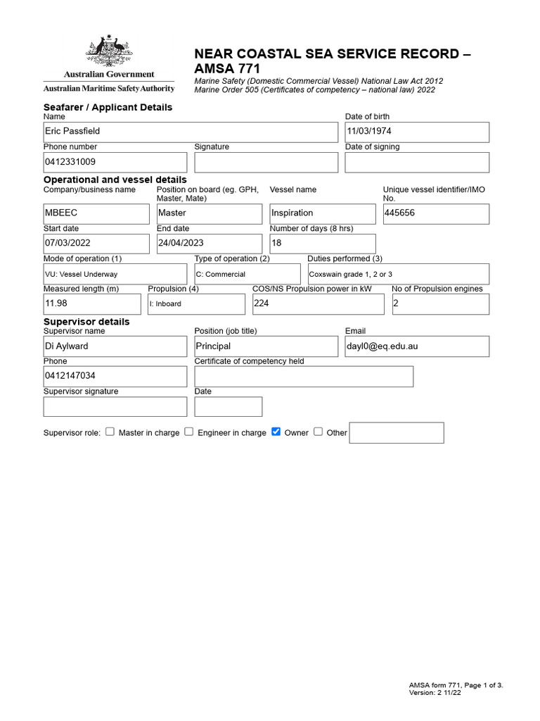 Amsa Form 771 | PDF | Marine Propulsion | Transport