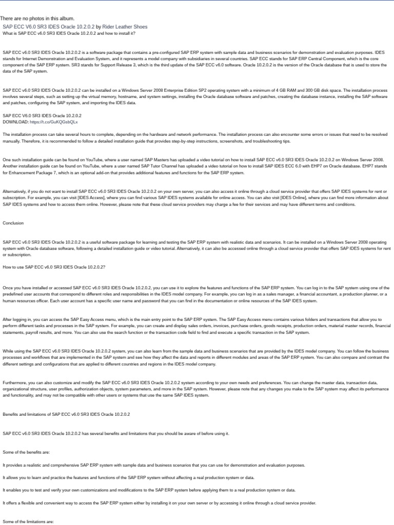 SAP ECC V6.0 SR3 IDES Oracle 10.2.0.2 | PDF | Oracle Corporation | Software