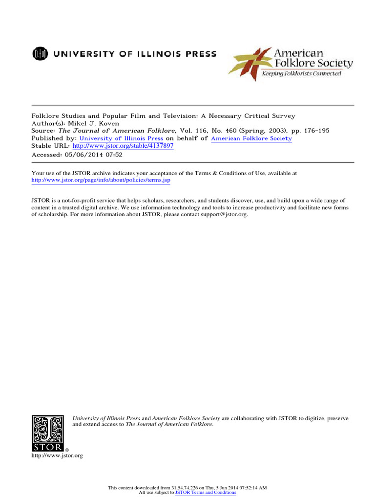 Folklore Studies and Popular Film and Television | PDF | Folklore ...