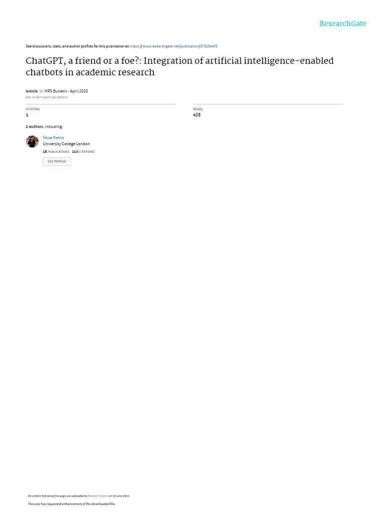 Integrationof Artificial Intelligence Enabled Chatbotsin Materials Research | PDF | Artificial ...
