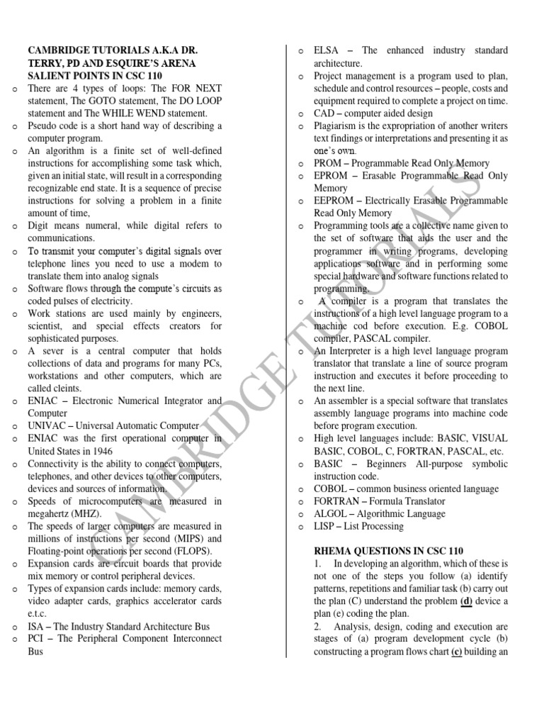 CSC 110 | PDF | Programming | Computer Program