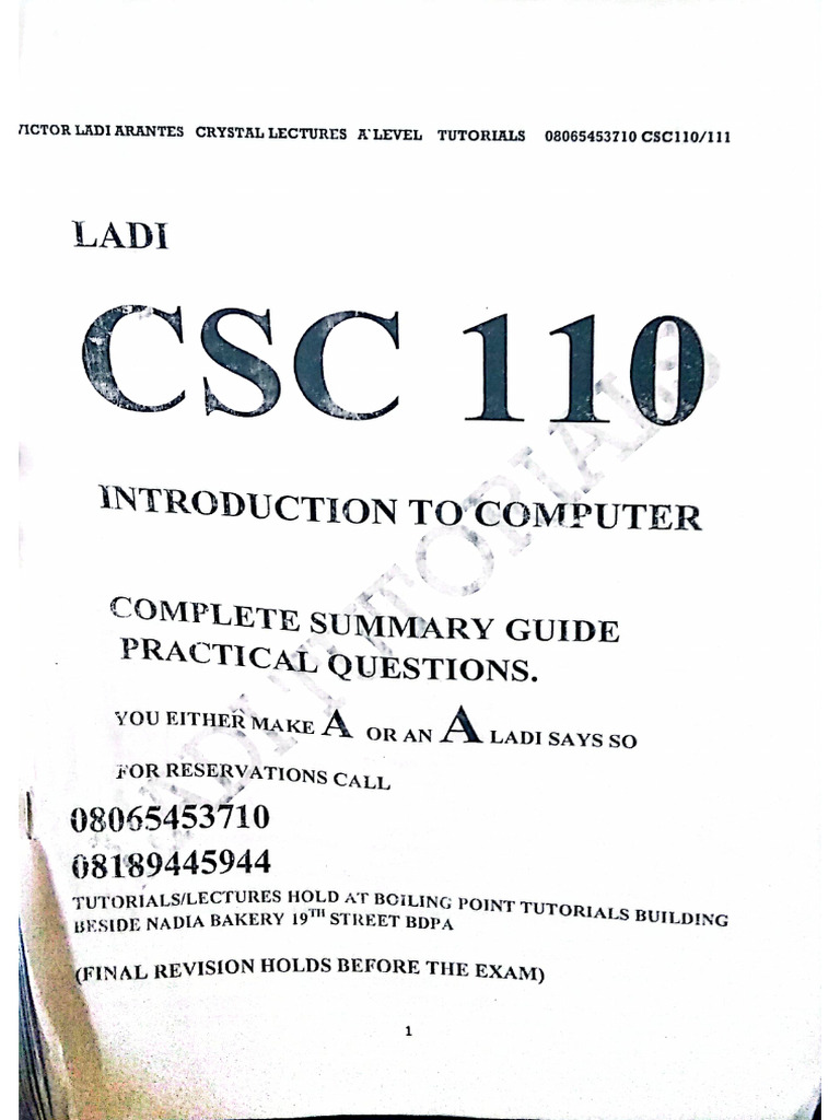 CSC 110 Summary | PDF