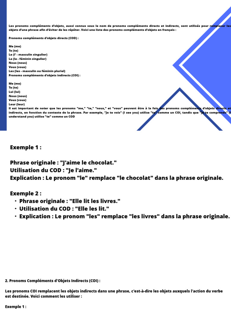 Pronoms Compléments : COD et COI | PDF