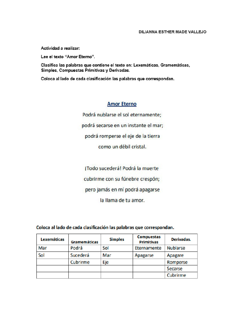 Unidad 4. Actividad 2. Clasificación de Palabras | PDF