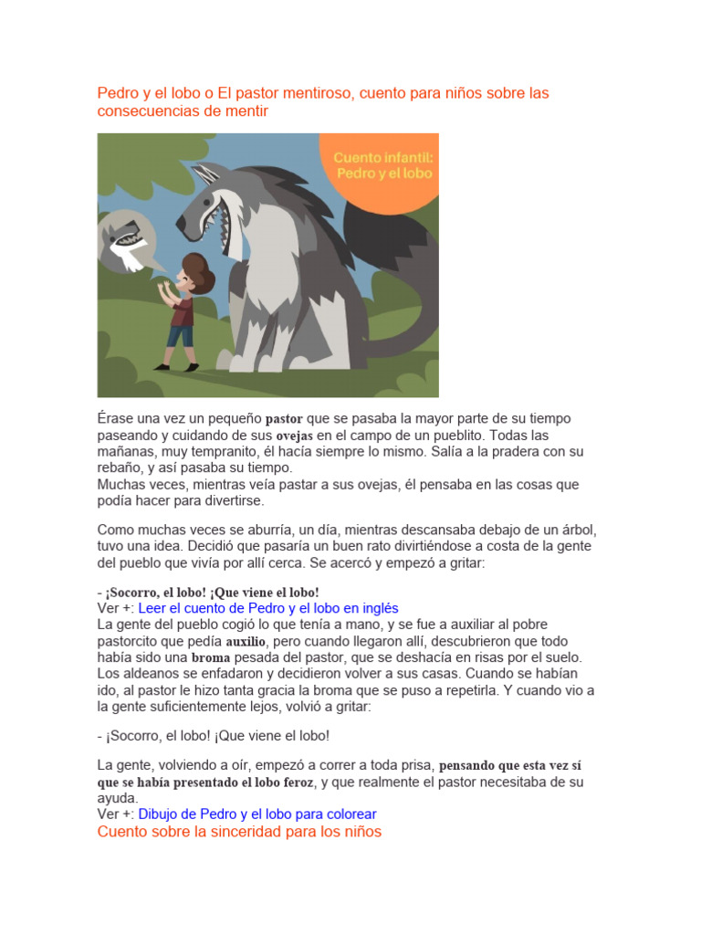 Pedro y el lobo: la lección de mentir | PDF