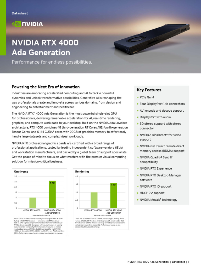 RTX 4000 Ada Datasheet Web Nvidia 2788511 | PDF | Graphics Processing ...