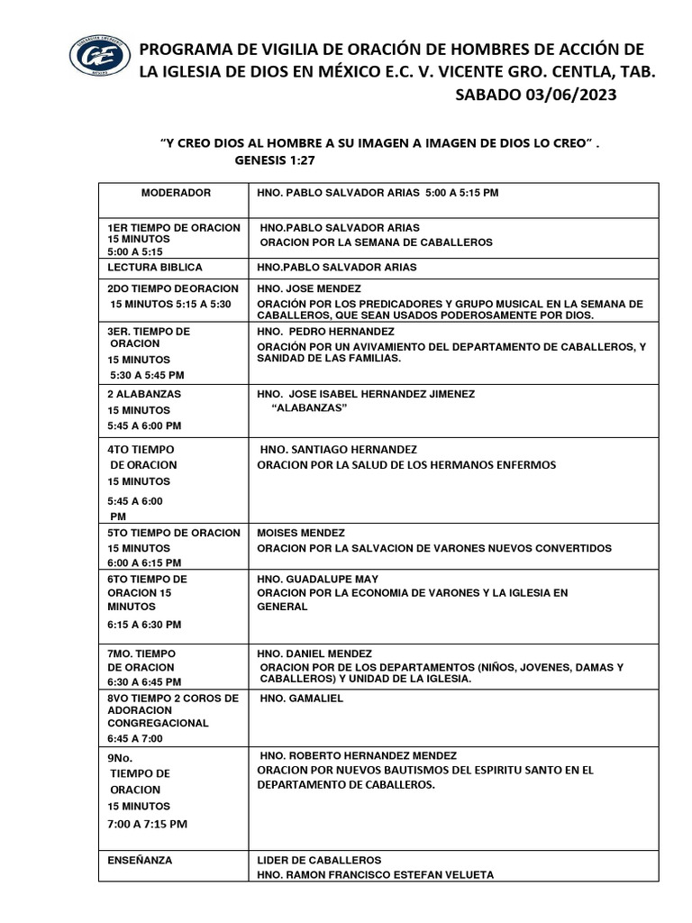 Vigilia Hombres de Accion 3 de Junio 2023 | PDF