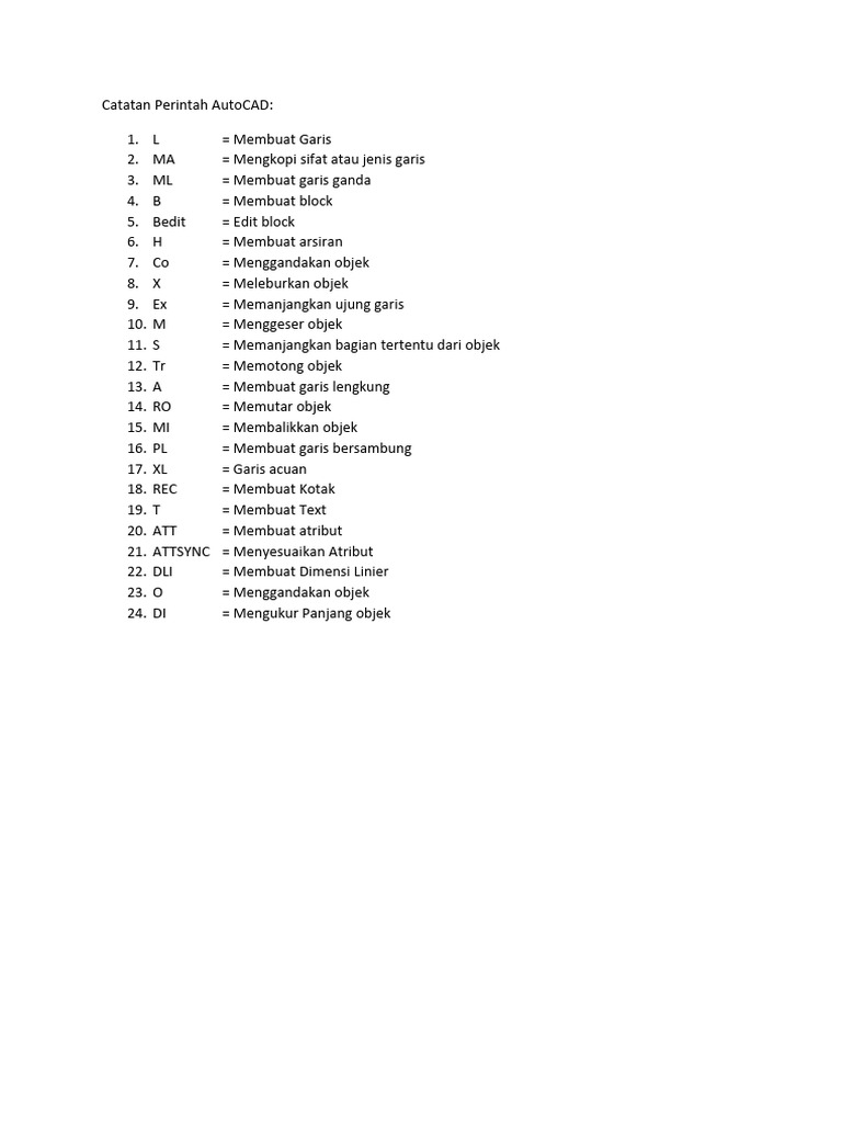 Catatan Perintah AutoCAD | PDF | Metode & Bahan Ajar