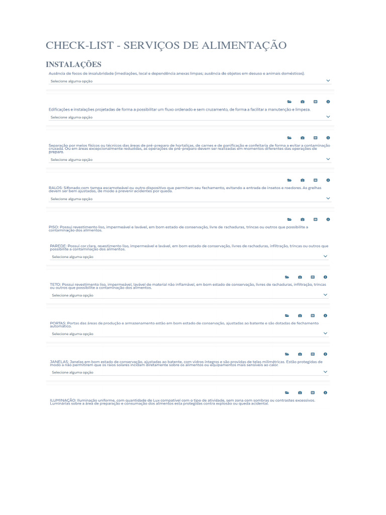 Check-List - Serviços de Alimentação | PDF