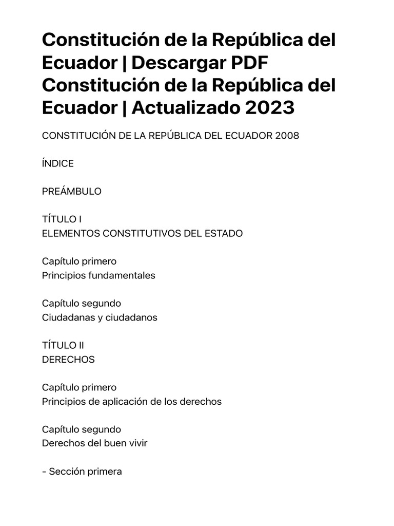 Constitución de La República Del Ecuador Actualizado 2023 | PDF | Invalidez | Derecho Constitucional