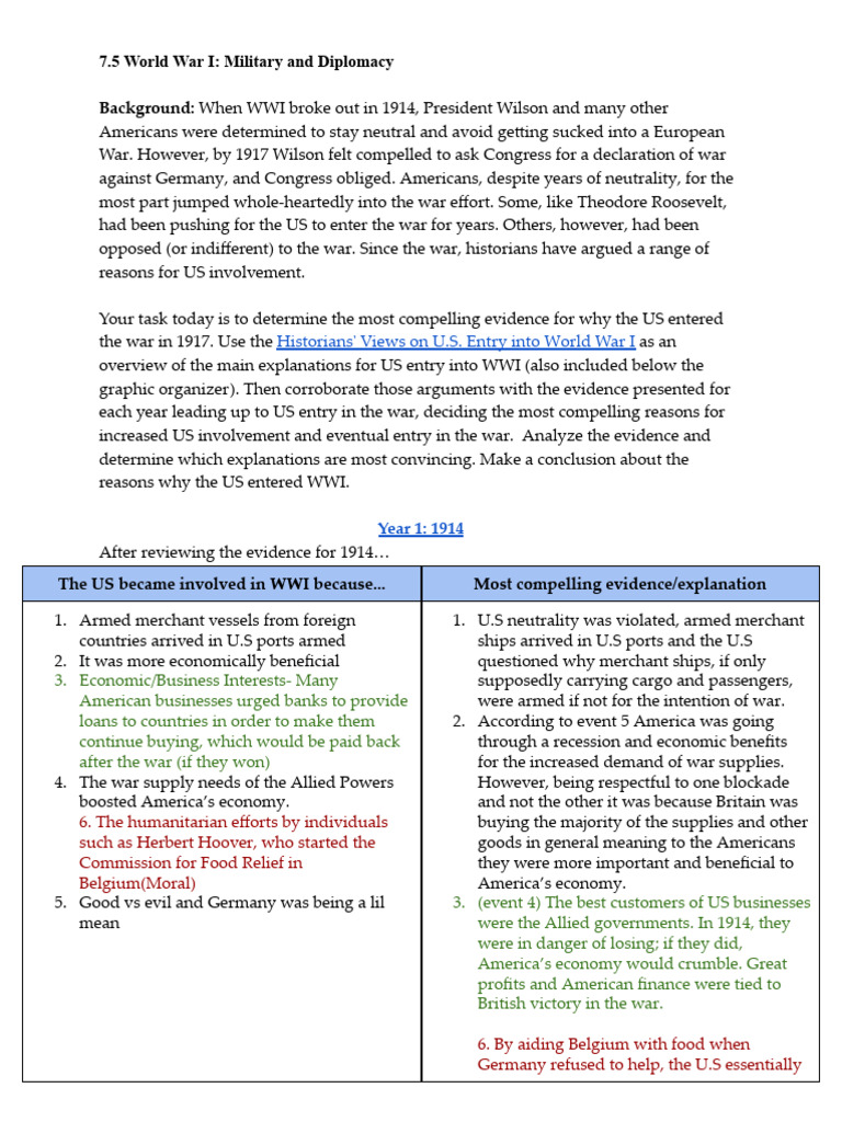 Reasons for U.S. Entry into WWI | PDF | World War I | Woodrow Wilson