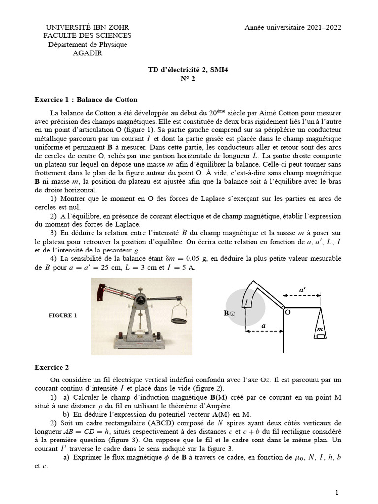 Exercices corrigés sur la balance de Cotton | PDF | Champ magnétique ...
