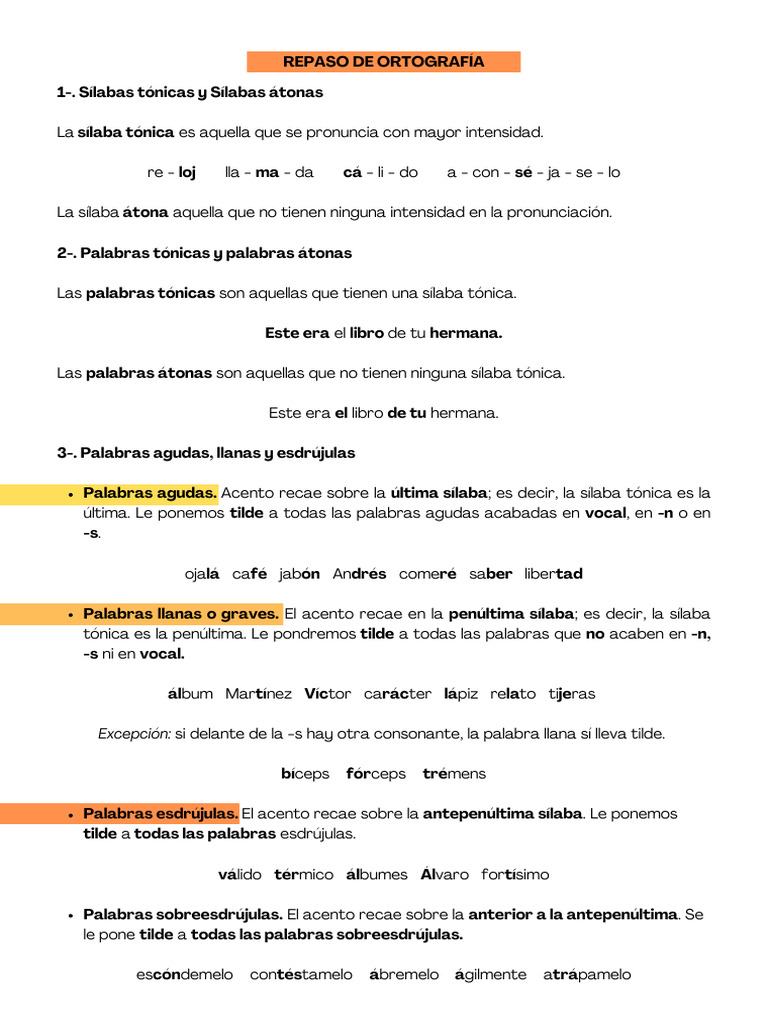 Repaso de Ortografía - Agudas, Llanas y Esdruj. | PDF | Idiomas | Estudios de idiomas extranjeros