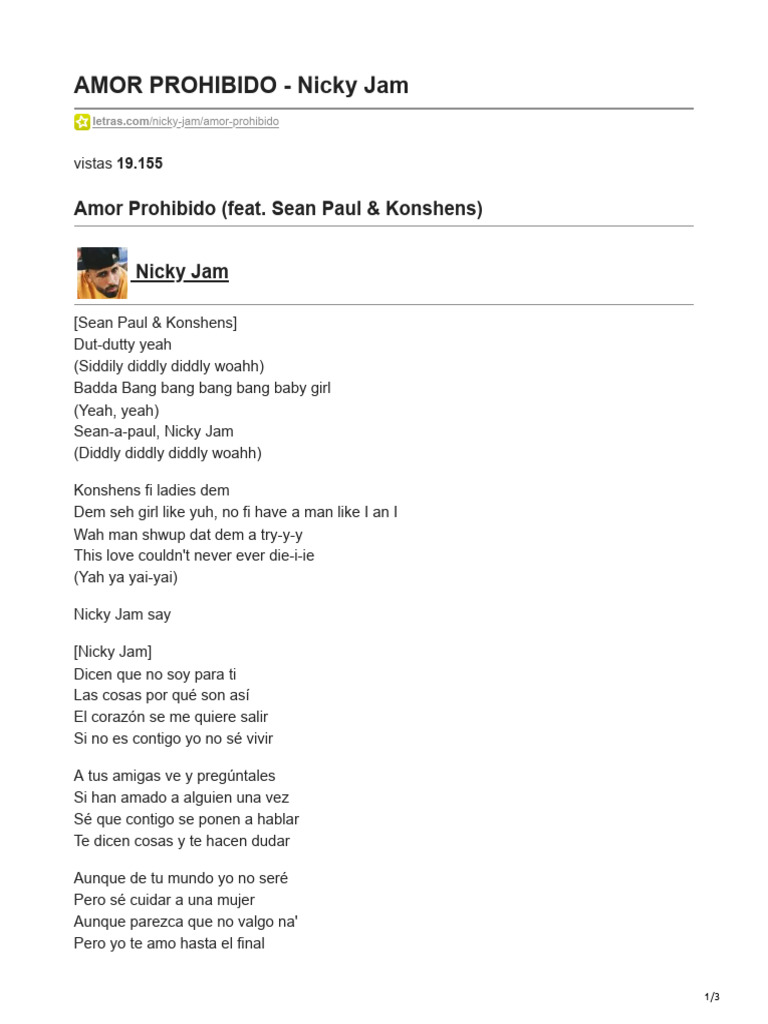 AMOR PROHIBIDO - Nicky Jam | PDF | Música grabada | Música pop