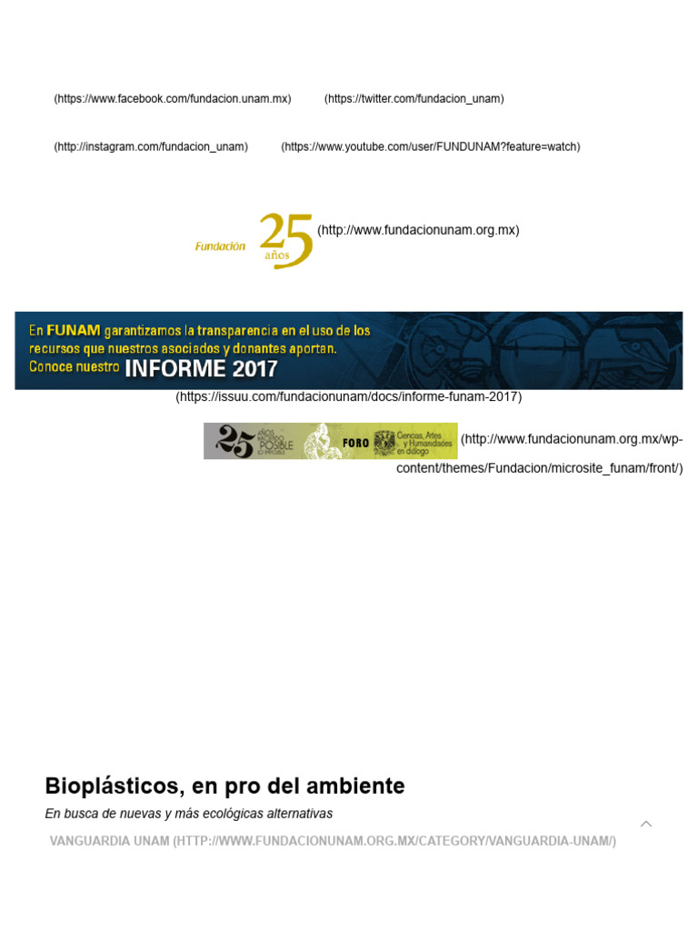 Bioplásticos, en Pro Del Ambiente - Descubre Fundación UNAM | PDF | El ... Bioplásticos, en Pro Del Ambiente - Descubre Fundación UNAM | PDF | El ...