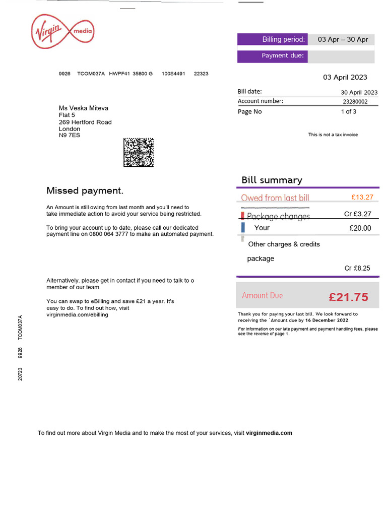 Virgin Media Bill | PDF | Service Industries | Payments