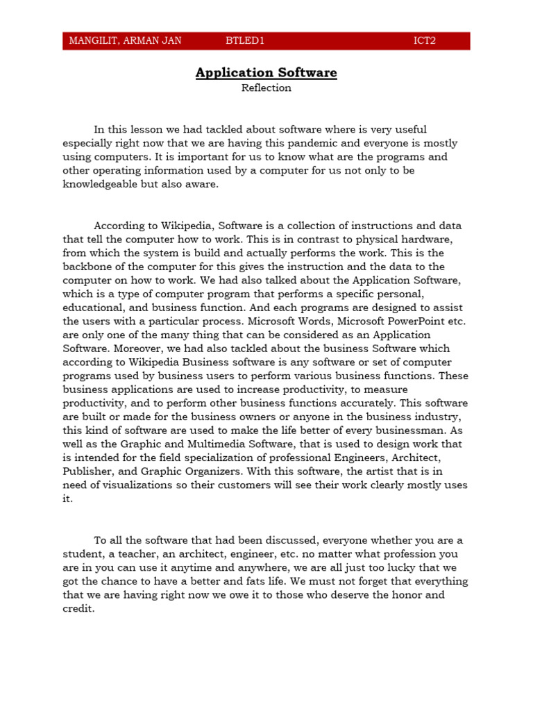 MANGILIT ApplicationSoftware REFLECTION | PDF | Business | Technology ...