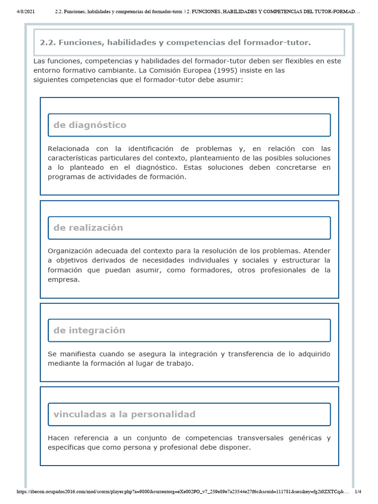 De Diagnóstico: 2.2. Funciones, Habilidades y Competencias Del Formador-Tutor | PDF ...