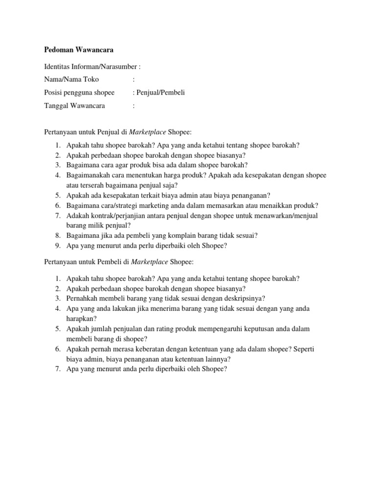 Daftar Pertanyaan Wawancara Skripsi | PDF