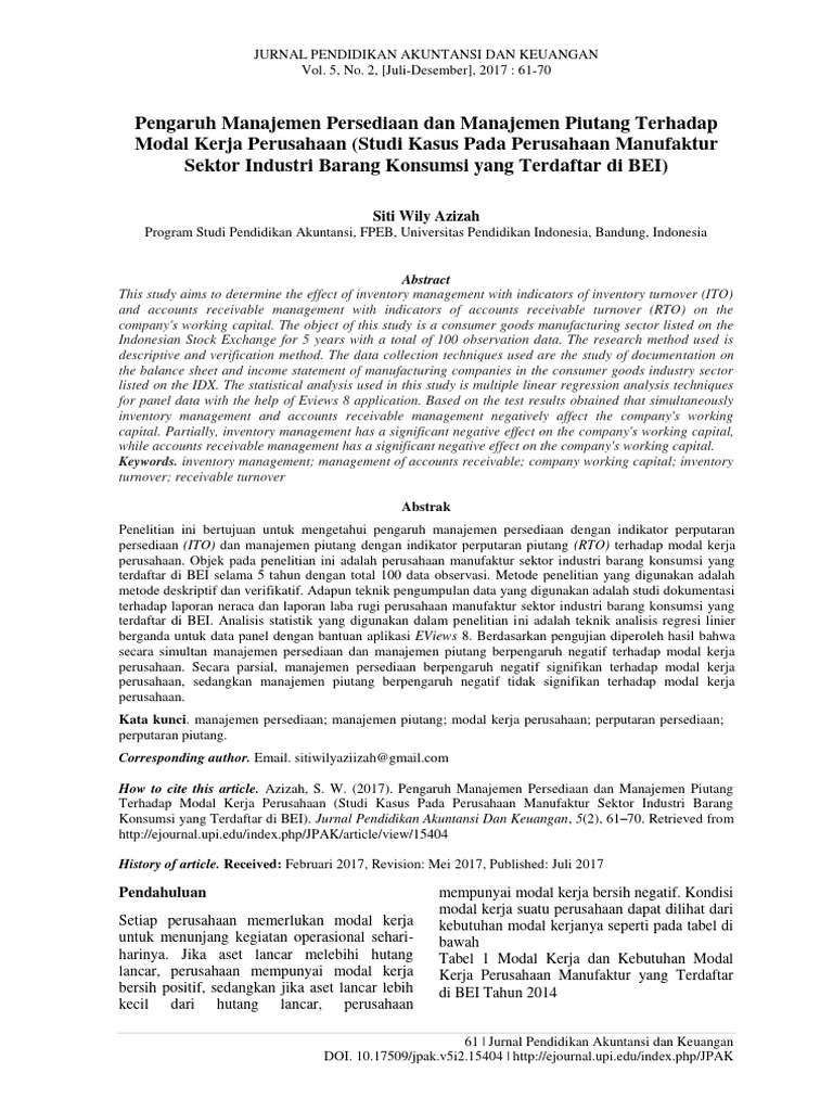 Pengaruh Manajemen Persediaan dan Piutang | PDF | Bisnis | Komputer
