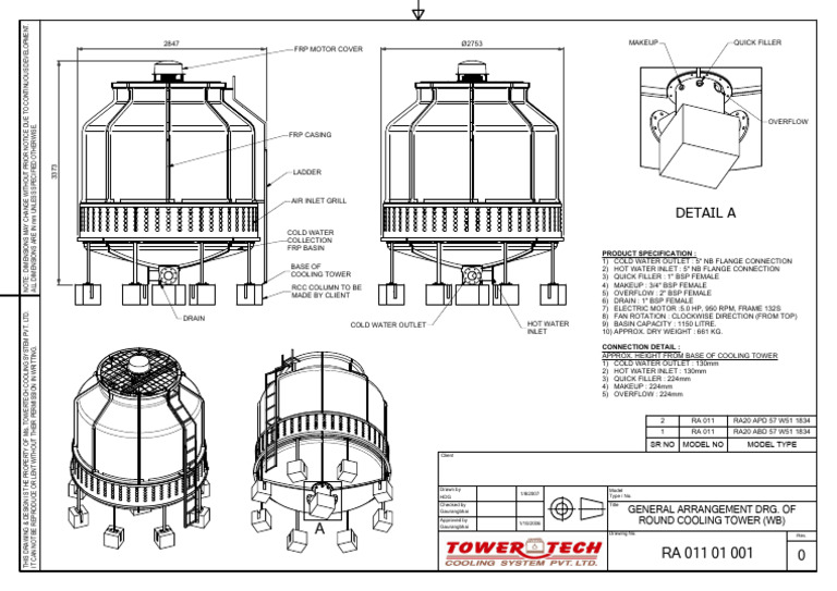 Cooling Tower GA Drawing | PDF | Mechanical Engineering | Machines