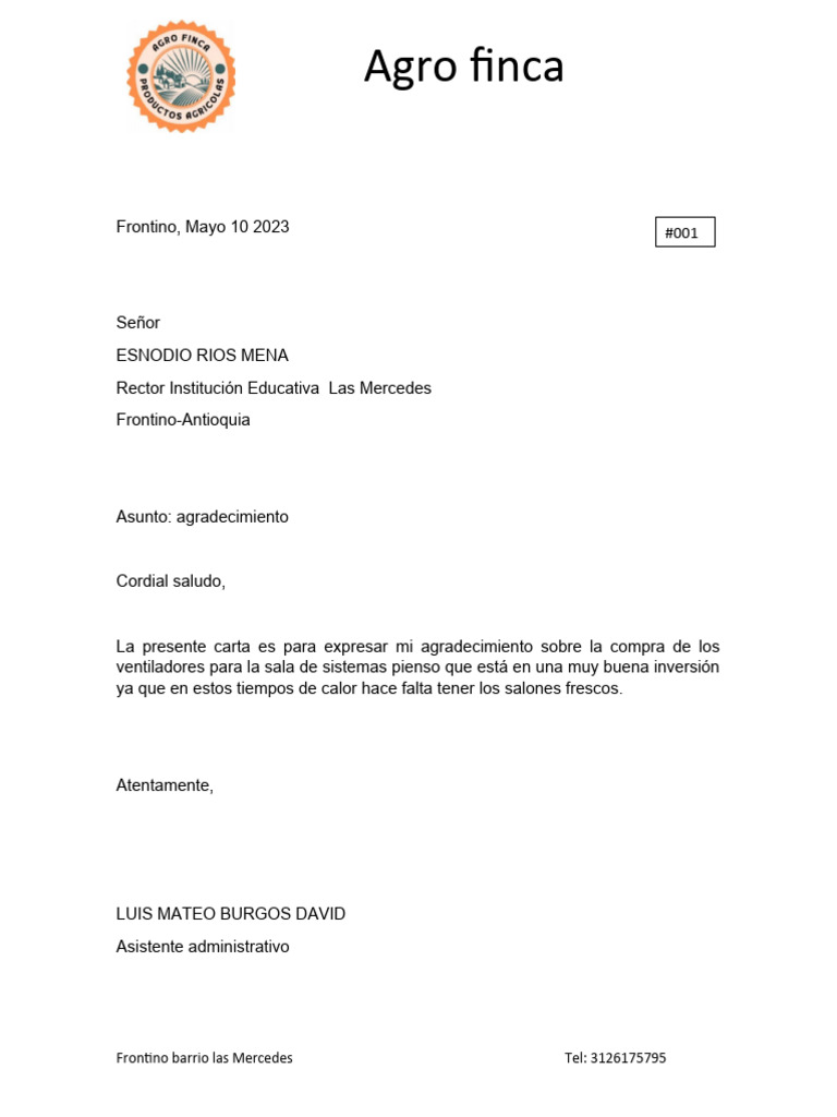 Ejemplo Carta de Agradecimiento | PDF
