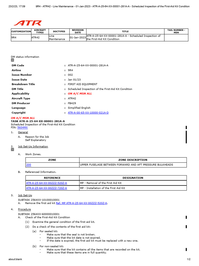 9R4 - ATR42 - Line Maintenance - 01-Jan-2023 - ATR-A-25-64-XX-00001-281A-A - Scheduled ...