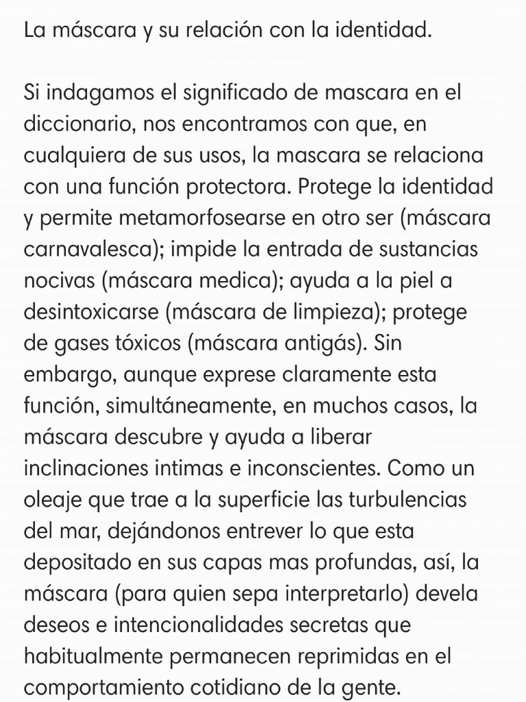 La Máscara y Su Relación Con La Identidad - 231031 - 204304 | PDF