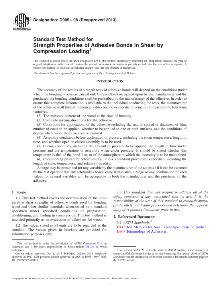 Astm D 905 (2013) | PDF | Adhesive | Wood