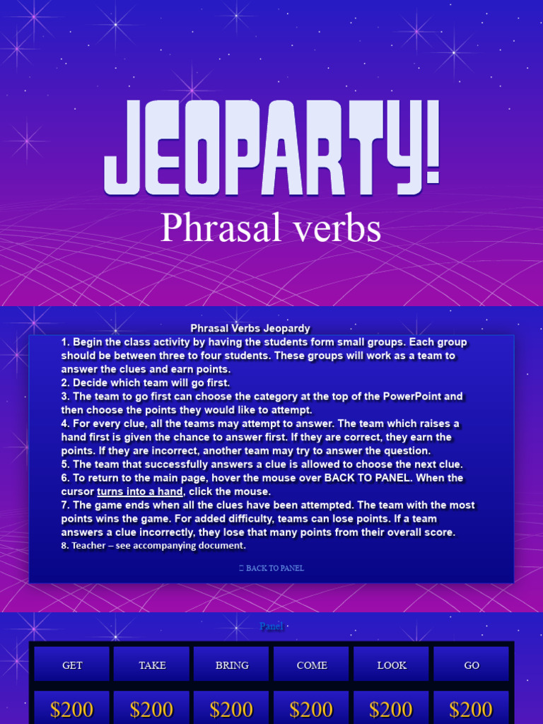 Phrasal Verbs Jeopardy | PDF | Home & Garden