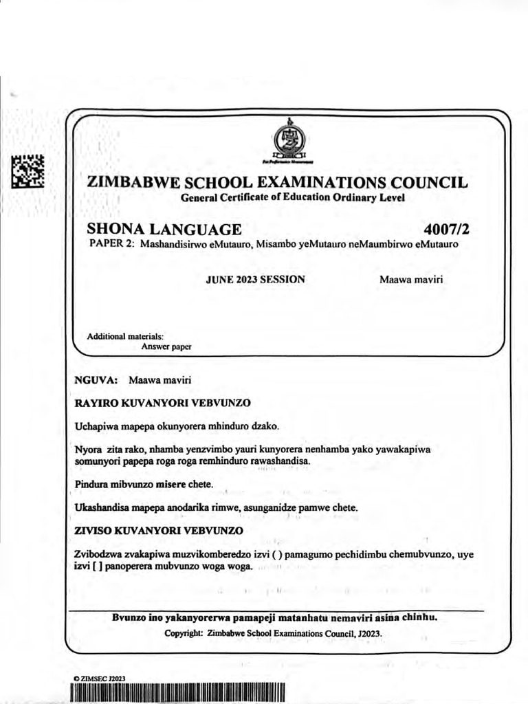 O-Levels Shona Paper 1 2018 | PDF