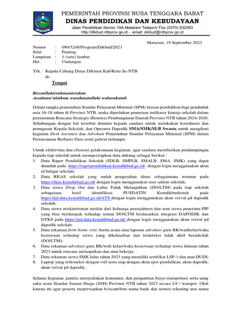 Undangan Desk DO Dan LTM SMA, SMK Dan SLB Swasta Se-Pulau Sumbawa | PDF