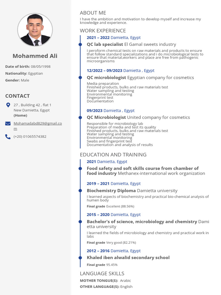 Moali CV | Download Free PDF | Egypt | Microbiology