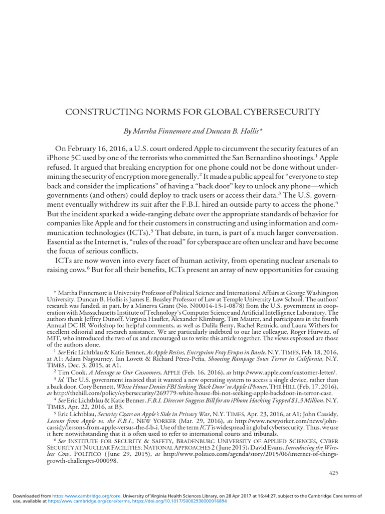 Constructing Norms For Global Cybersecurity | PDF | Computer Security | Security