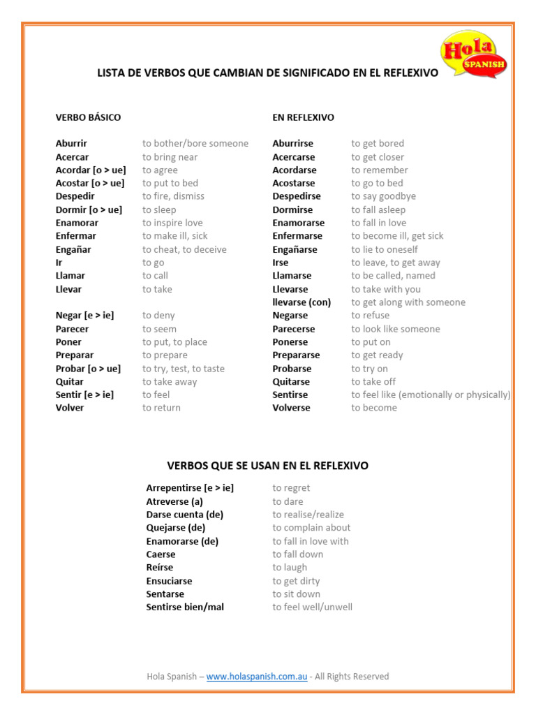 Verbos Que Cambian El Significado en El Reflexivo | PDF | Language Arts ...
