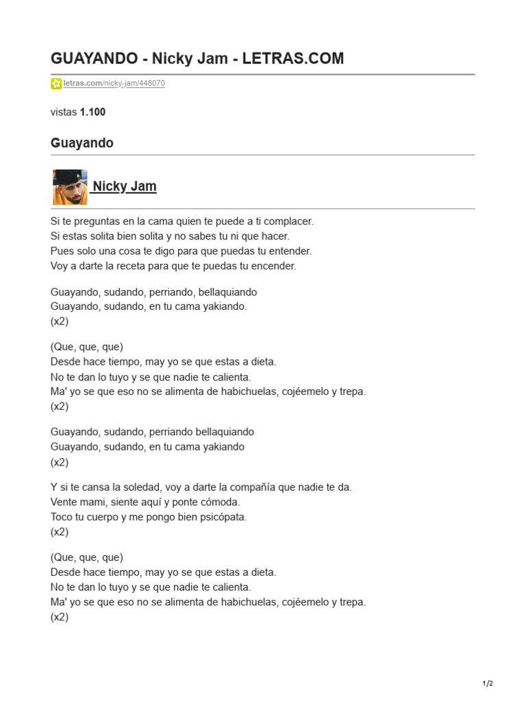 GUAYANDO - Nicky Jam - LETRASCOM | PDF