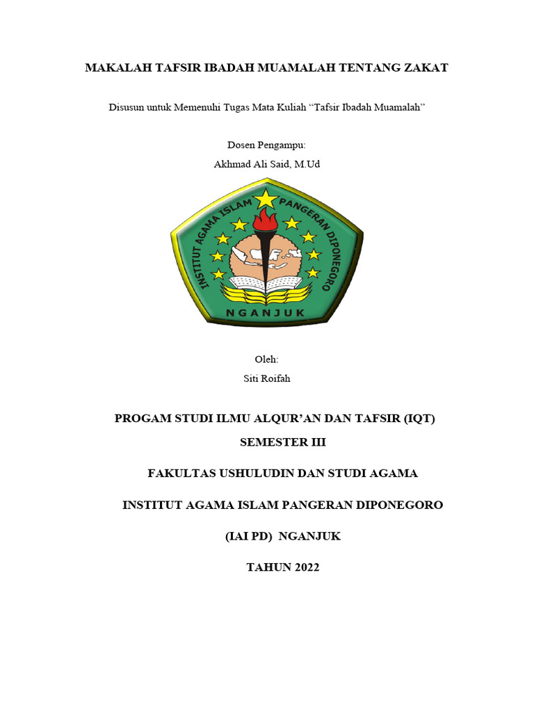 Makalah Tafsir Ibadah Muamalah Tentang Zakat 2 New 2 | PDF
