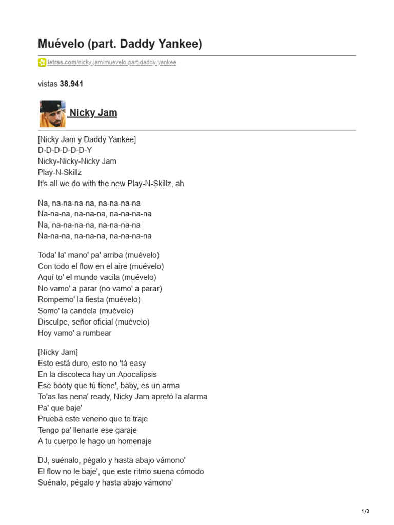 Muévelo Part Daddy Yankee | PDF | Canciones | Musica Popular