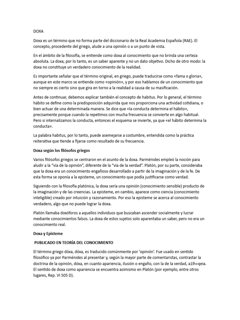 Doxa y Episteme | PDF | Conocimiento | Método científico