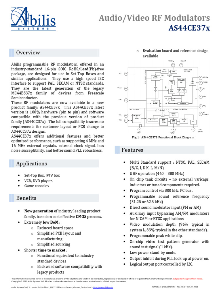 AS44CE37x - RF Modulator IC | PDF | Set Top Box | Frequency Modulation