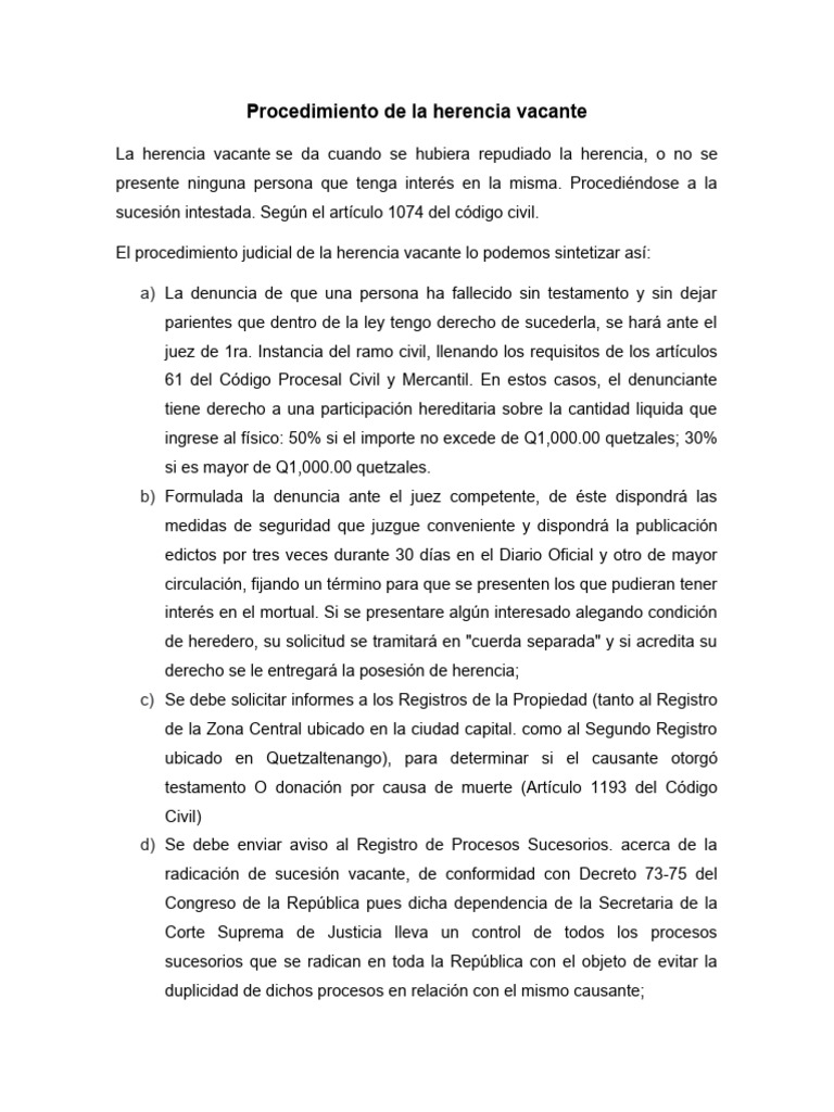 Procedimiento de La Herencia Vacante | PDF | Herencia | Gobierno