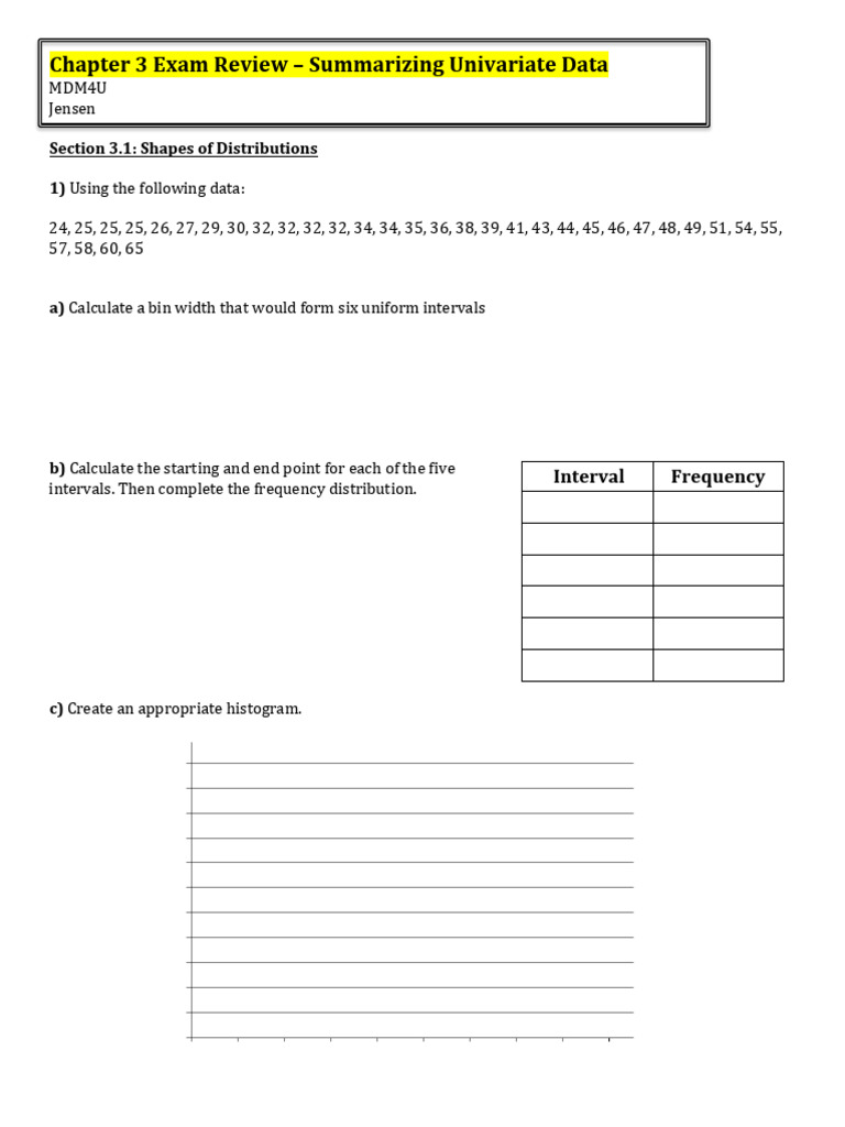 Chapter 3 Exam Review - Summarizing Univariate Data | PDF | Statistics