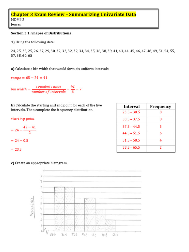 Chapter 3 Exam Review - Summarizing Univariate Data SOLUTIONS | PDF | Mean | Celsius