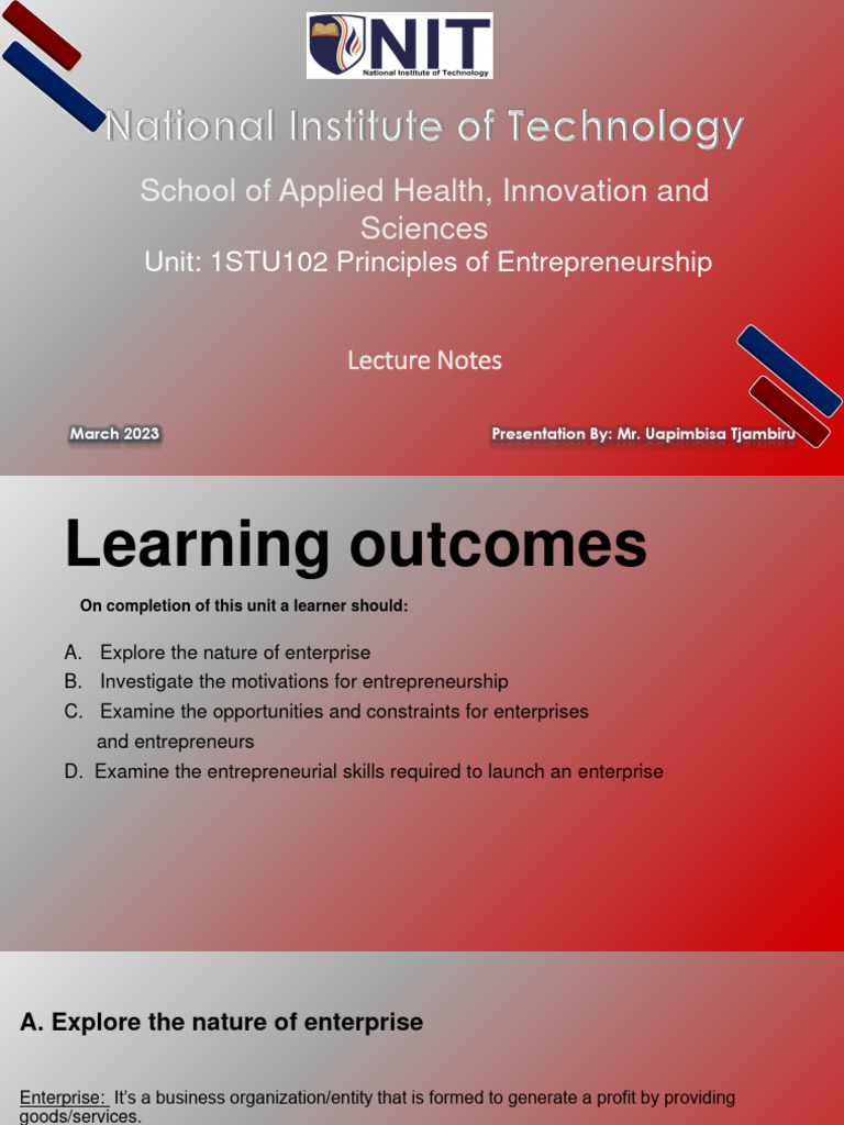 1STU102 2023 Part 1 Lecture Notes | PDF | Entrepreneurship | Business 1STU102 2023 Part 1 Lecture Notes | PDF | Entrepreneurship | Business