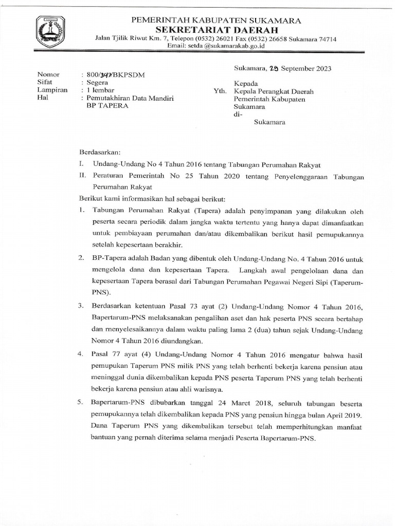 Surat Edaran PDM Tapera 2023 | PDF