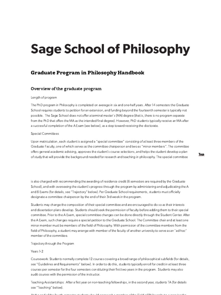 Graduate Program in Philosophy Handbook - Sage School of Philosophy ...